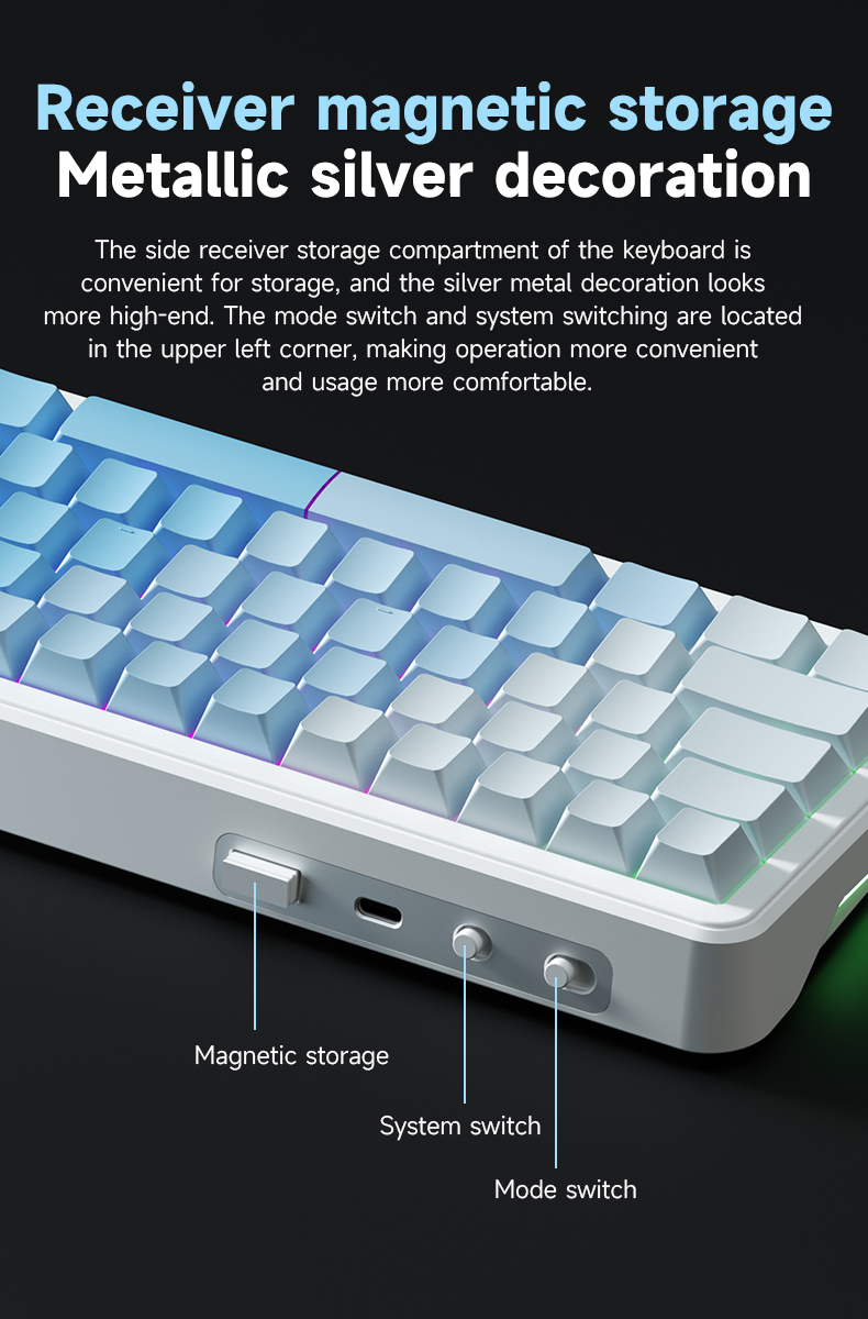 WEIKAV WK68 65% Tri-mode Mechanical Keyboard Wireless Bluetooth 2.4G ...