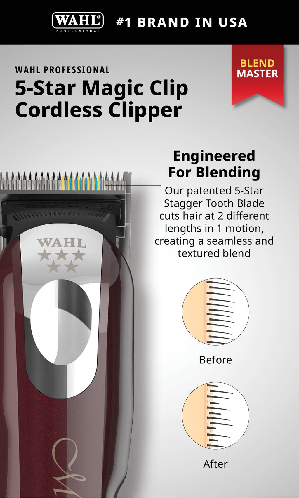 Wahl 8148 Professional 5-Star Magic Clip Cordless Hair Clipper | Shopee ...
