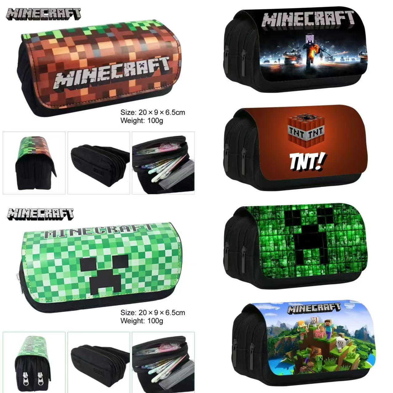 Minecraft Creeper Pencil Case – Double Layer Zippered Large Capacity ...