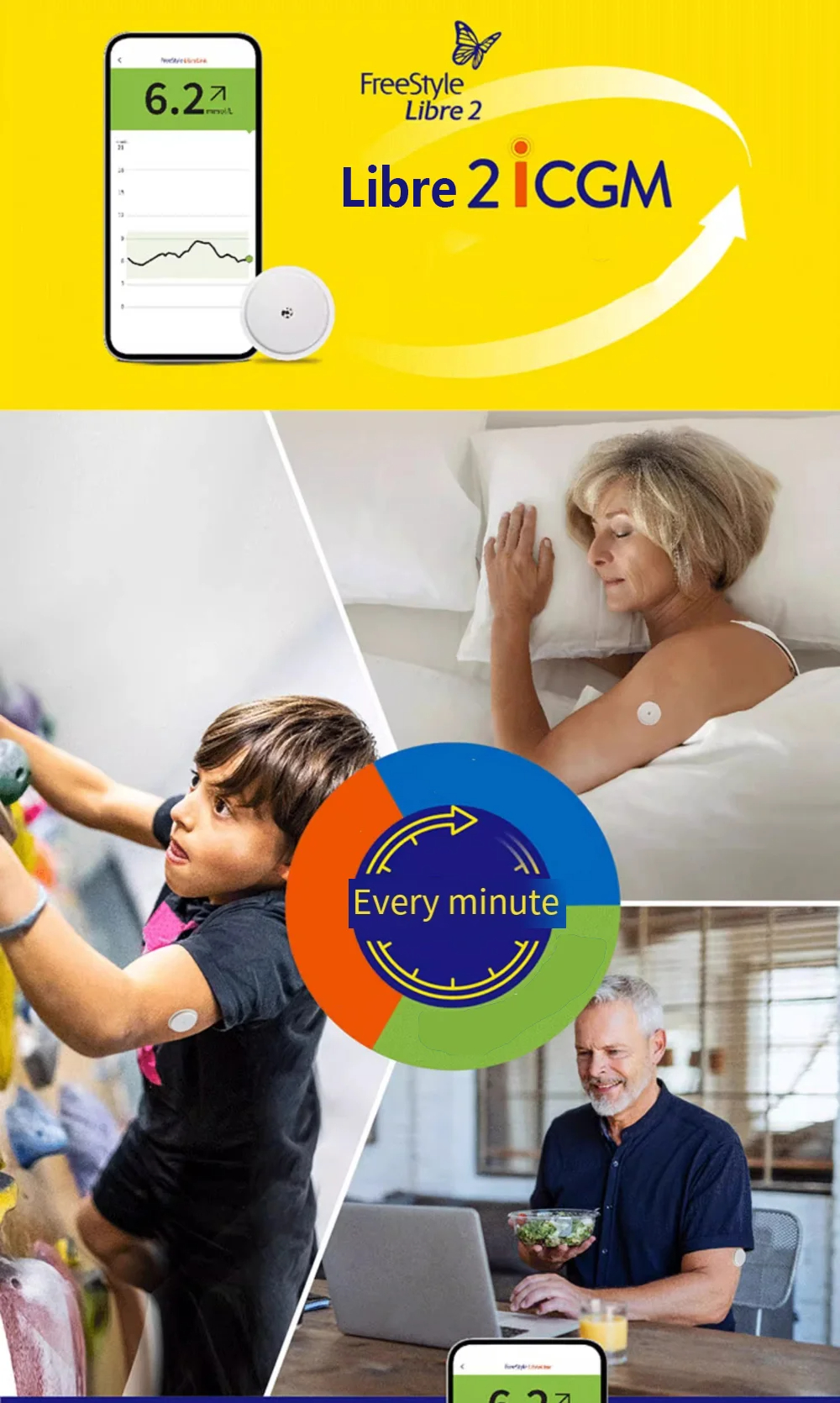 Freestyle Libre2 24-hour real-time monitoring blood glucose sensor ...