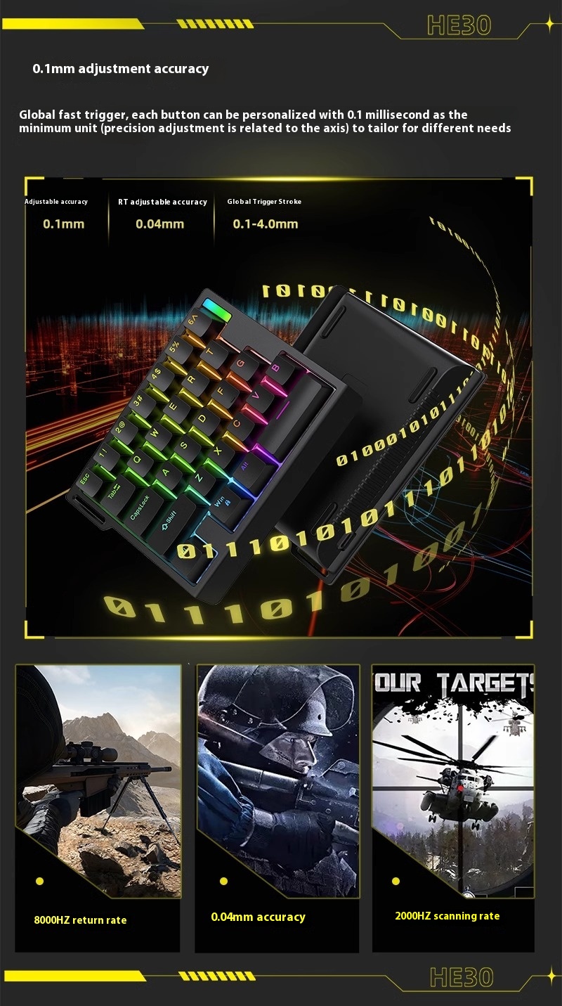 ZUOYA HE30 Wired Magnetic One Handed Keyboard 29 Keys Hot swappable RGB ...