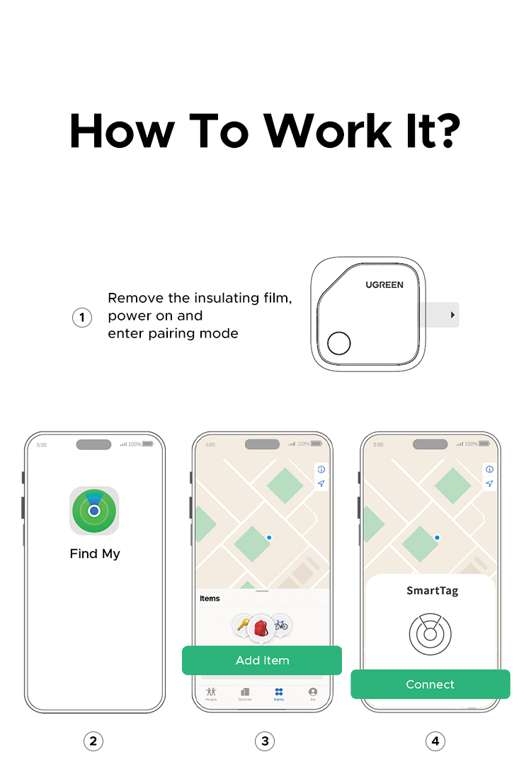 UGREEN Smart Tag Smart Locator Anti Lost Bluetooth5.0 Finder Airtag ...