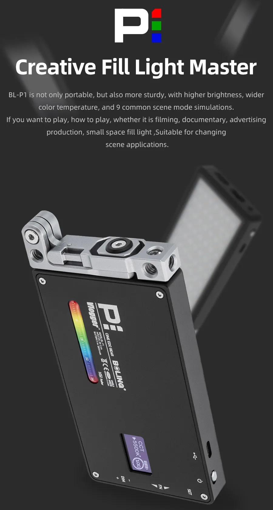 Boling BL-P1 12W Photography Lighting with RGB Full Color Dimmable ...