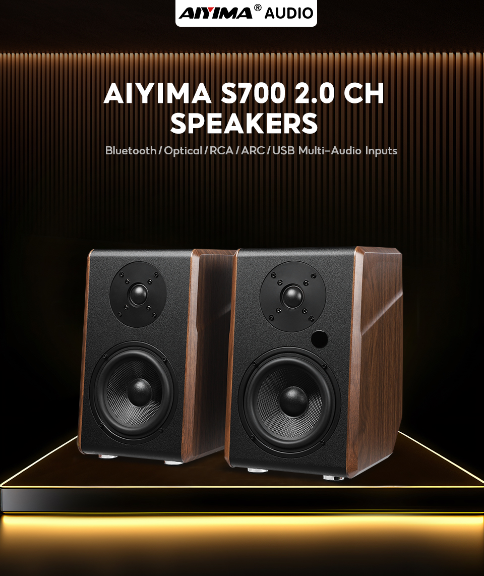 AIYIMA S700 Active Bookshelf Speakers 120W Bluetooth Wireless HiFi Sound System Wooden Bookshelf ...