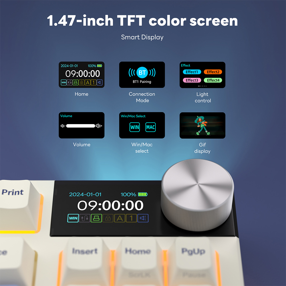 Royal Kludge RK S85 Horizon blue 85 Key Knob Buttons Tri-Mode Wireless ...