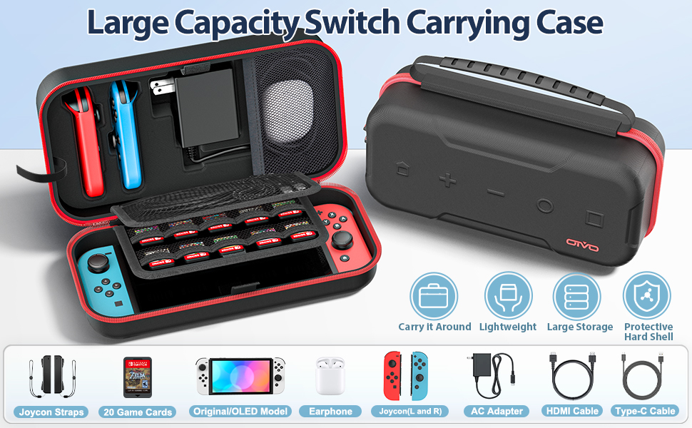 OIVO Large Capacity Carrying Case For Nintendo Switch & Switch OLED, Portable Switch Travel ...