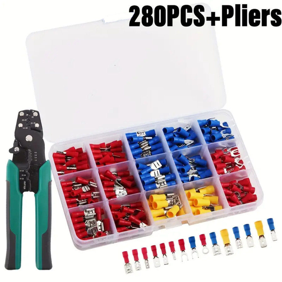 280PCS Insulated Electrical Wire Terminal Kit with Versatile Crimp and Spade Connectors for ...