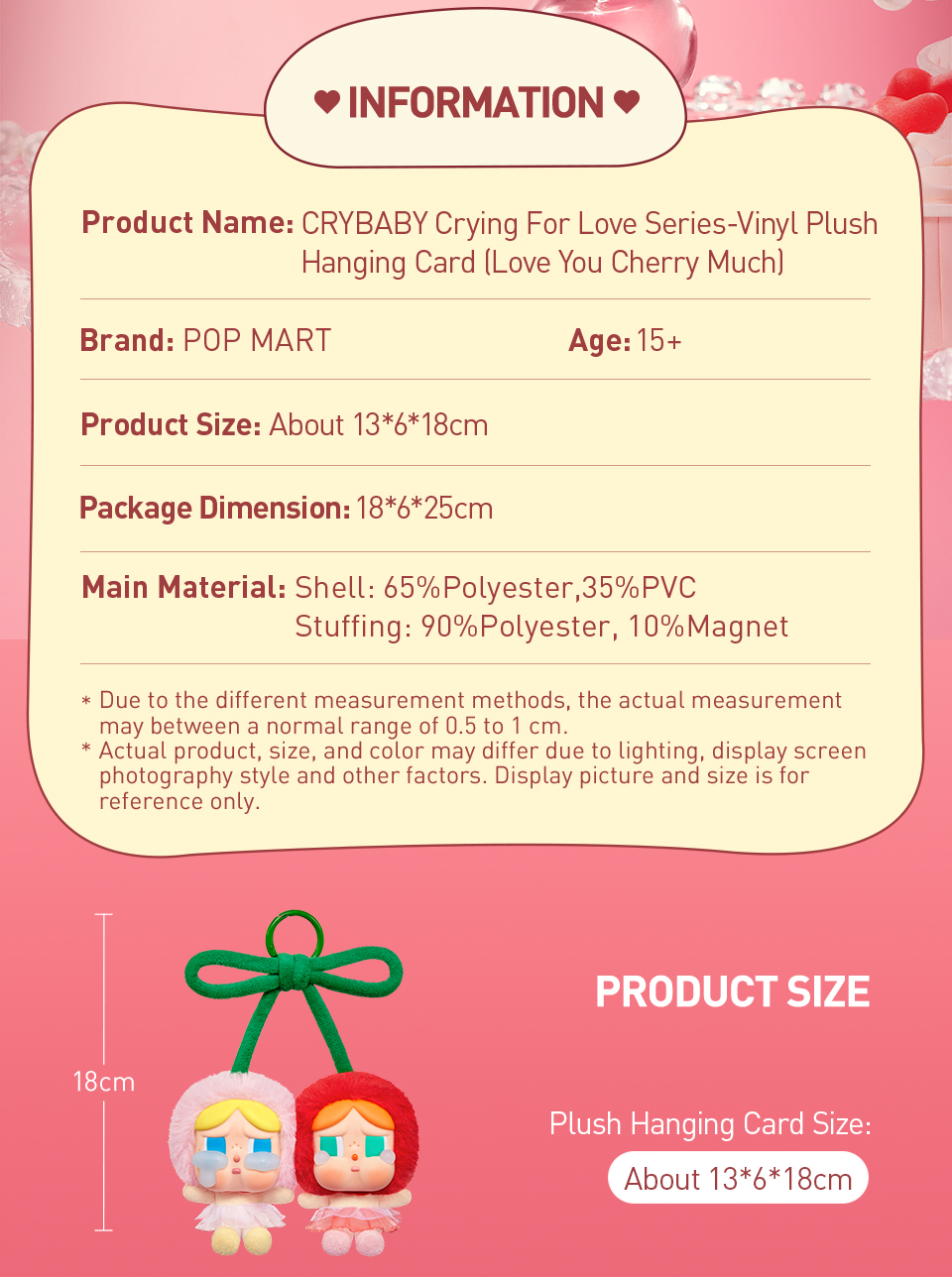 POP MART CRYBABY Crying For Love Series-Vinyl Plush Hanging Card (Love ...