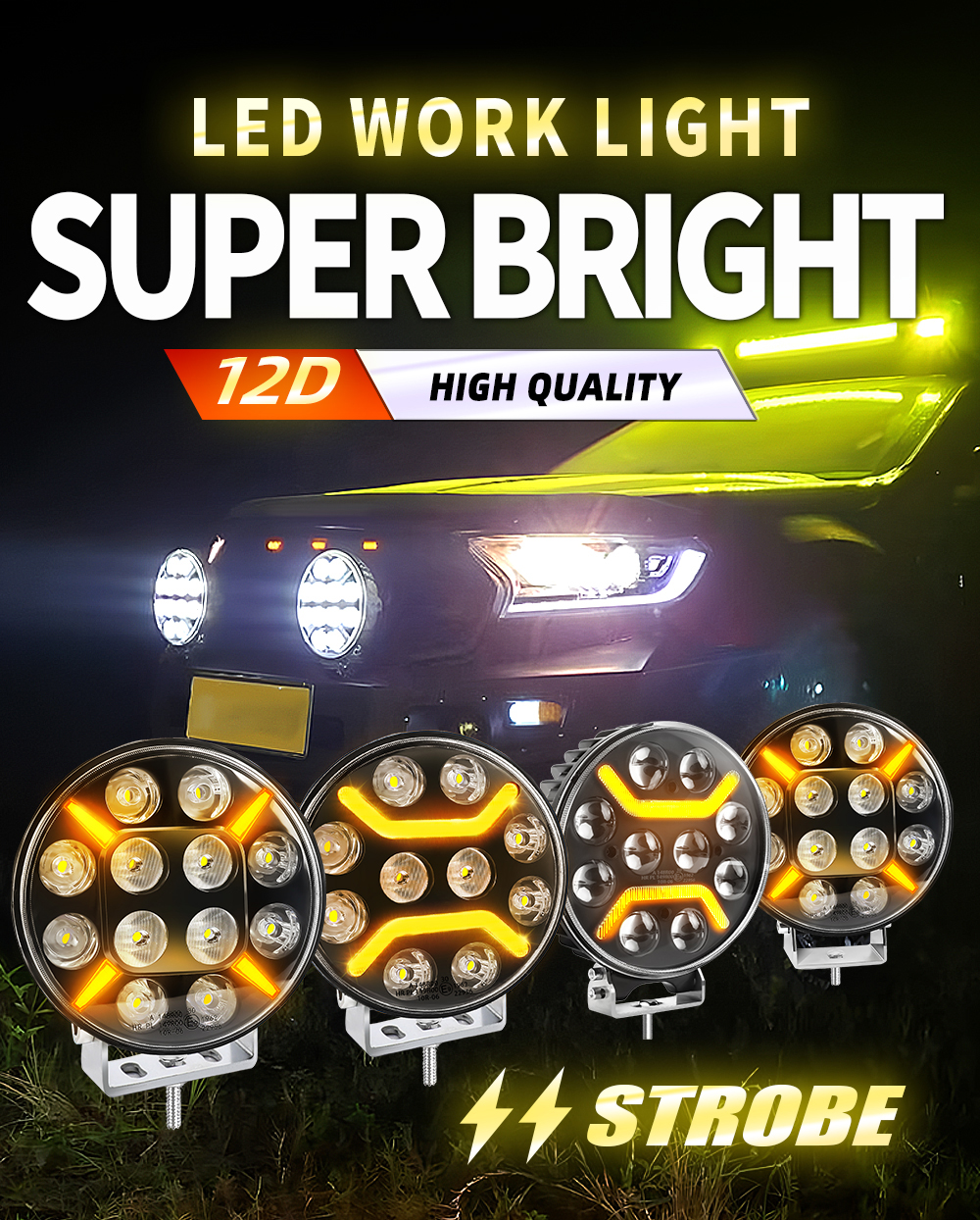 9 inch Round 200W Led Work Light 12V 24V Yellow White Led DRL Driving ...