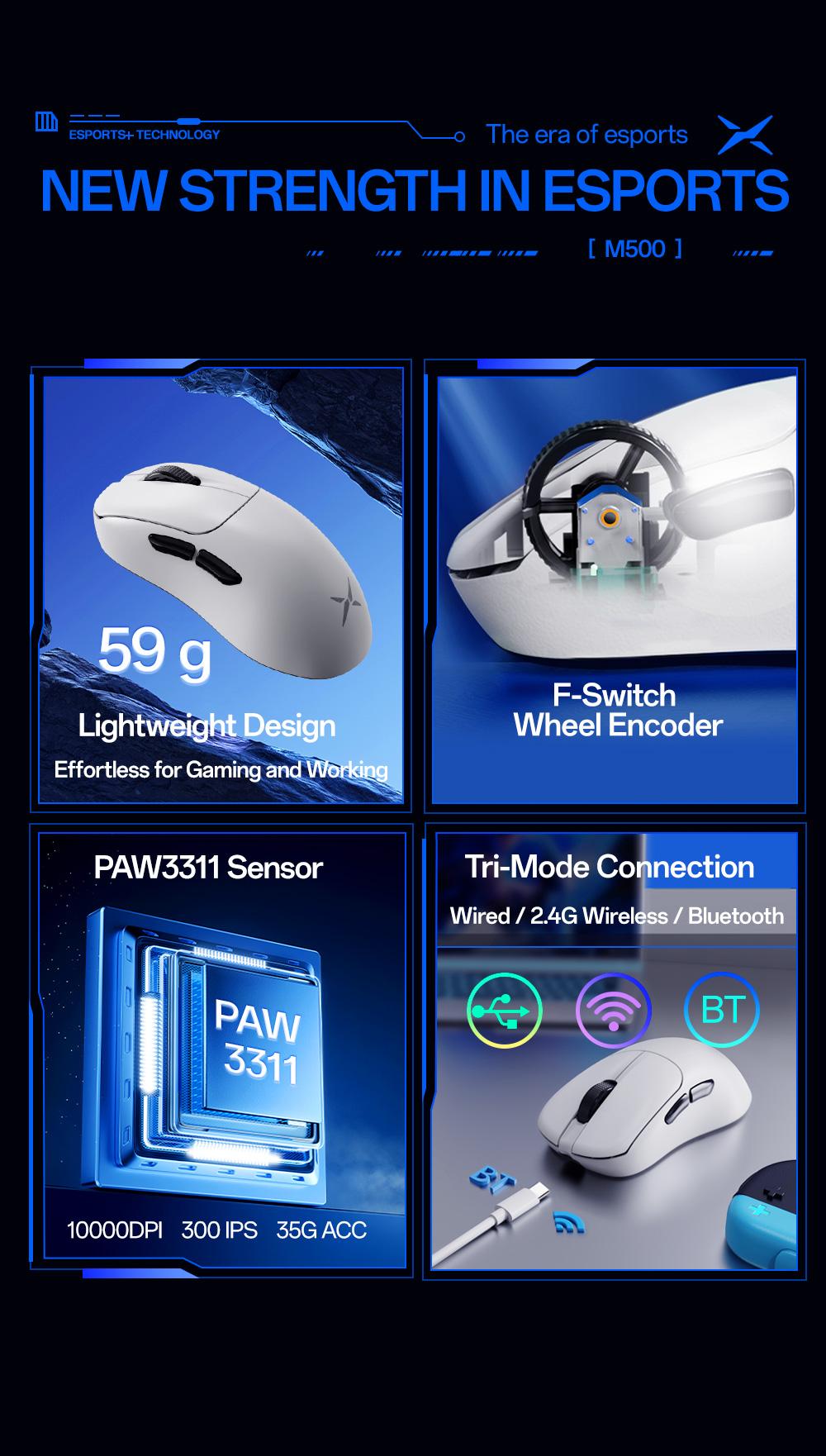 Delux M500 Gaming Mouse PAW3311 DPI MAX 12000 Bluetooth Wired ...