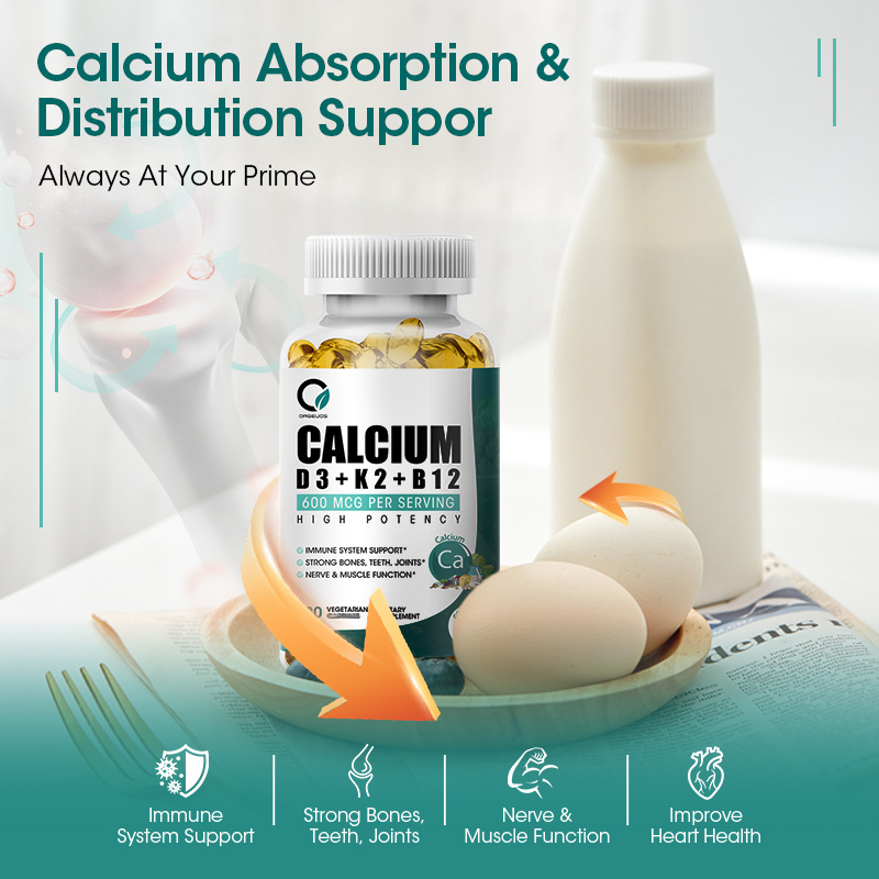Orgeuos Calcium Supplement With Vitamin D3+K2+B12 Capsule Enhance Bone Density and Protect Joint ...