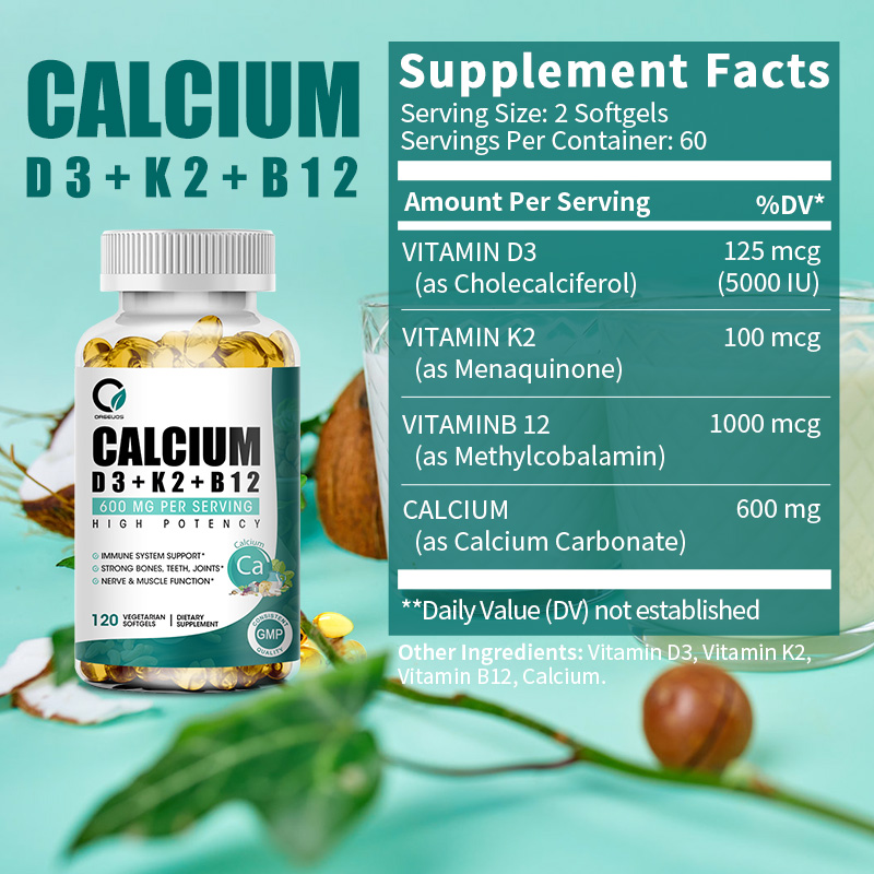 Orgeuos Calcium Supplement With Vitamin D3+K2+B12 Capsule Enhance Bone Density and Protect Joint ...
