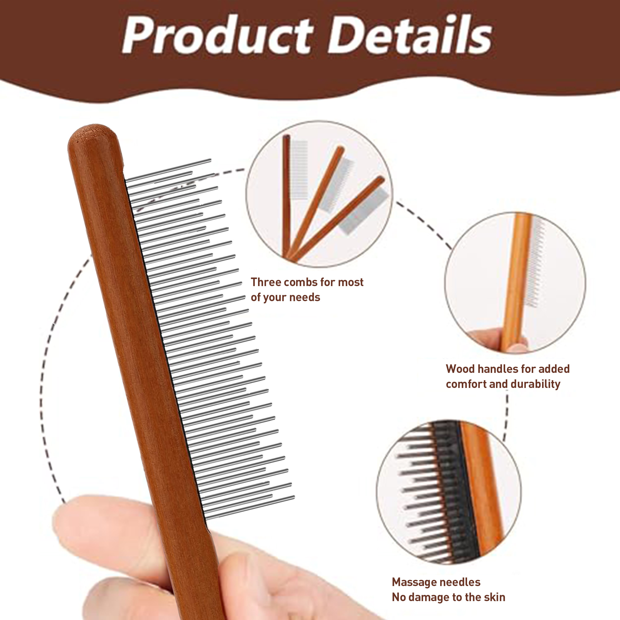Petclear Pet hair comb grooming comb log dense teeth/long and short ...