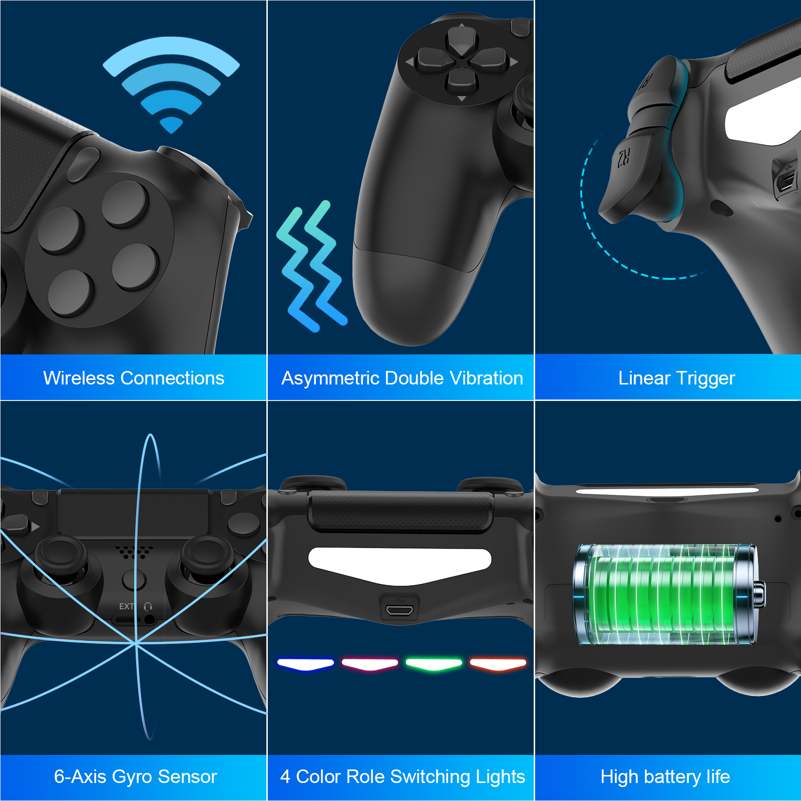 Wireless Bluetooth Game Controller Vibration Gamepad Joystick for PC ...