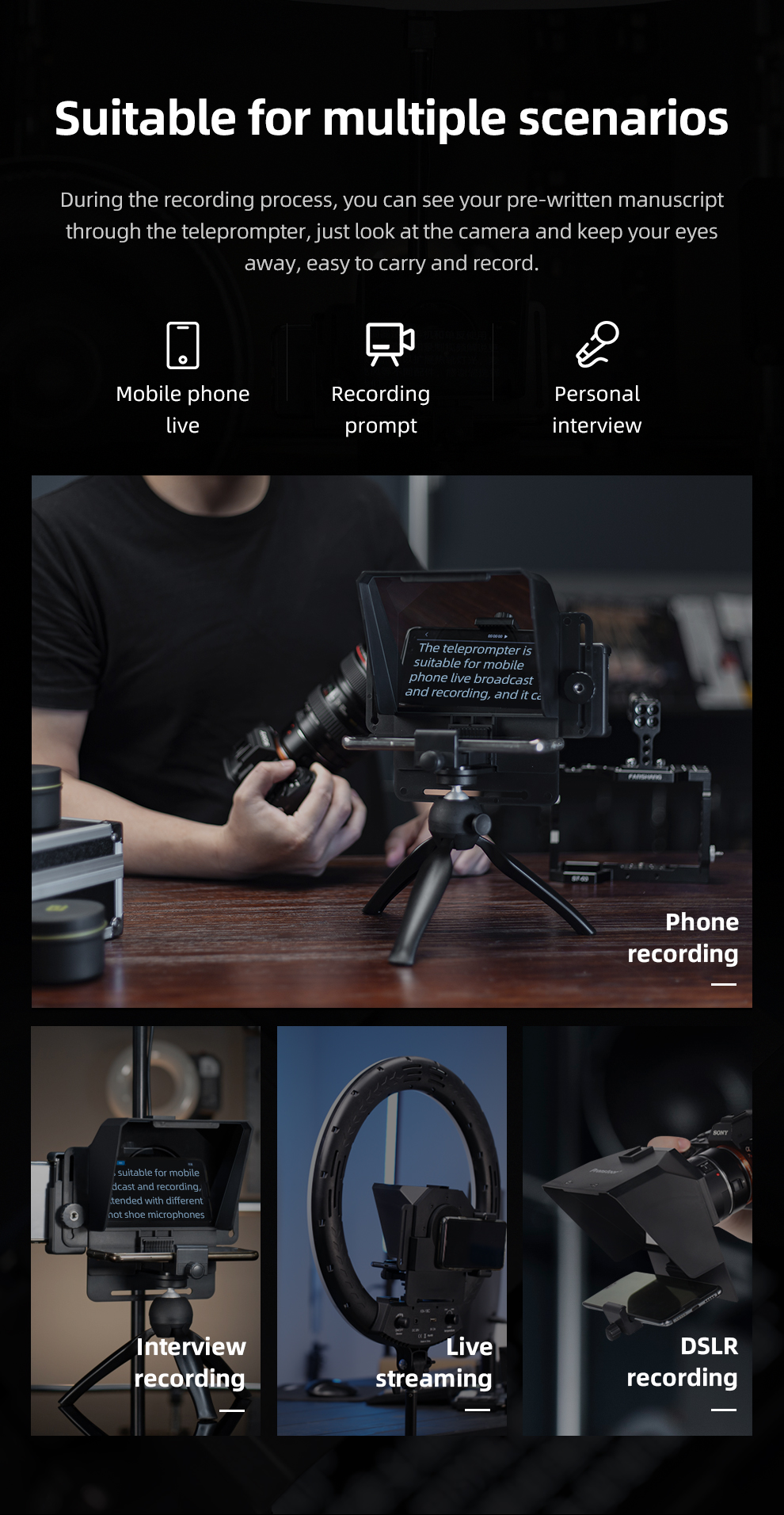 Ambitful [Teleprompter]Pronstoor Phone and DSLR Recording Mini ...
