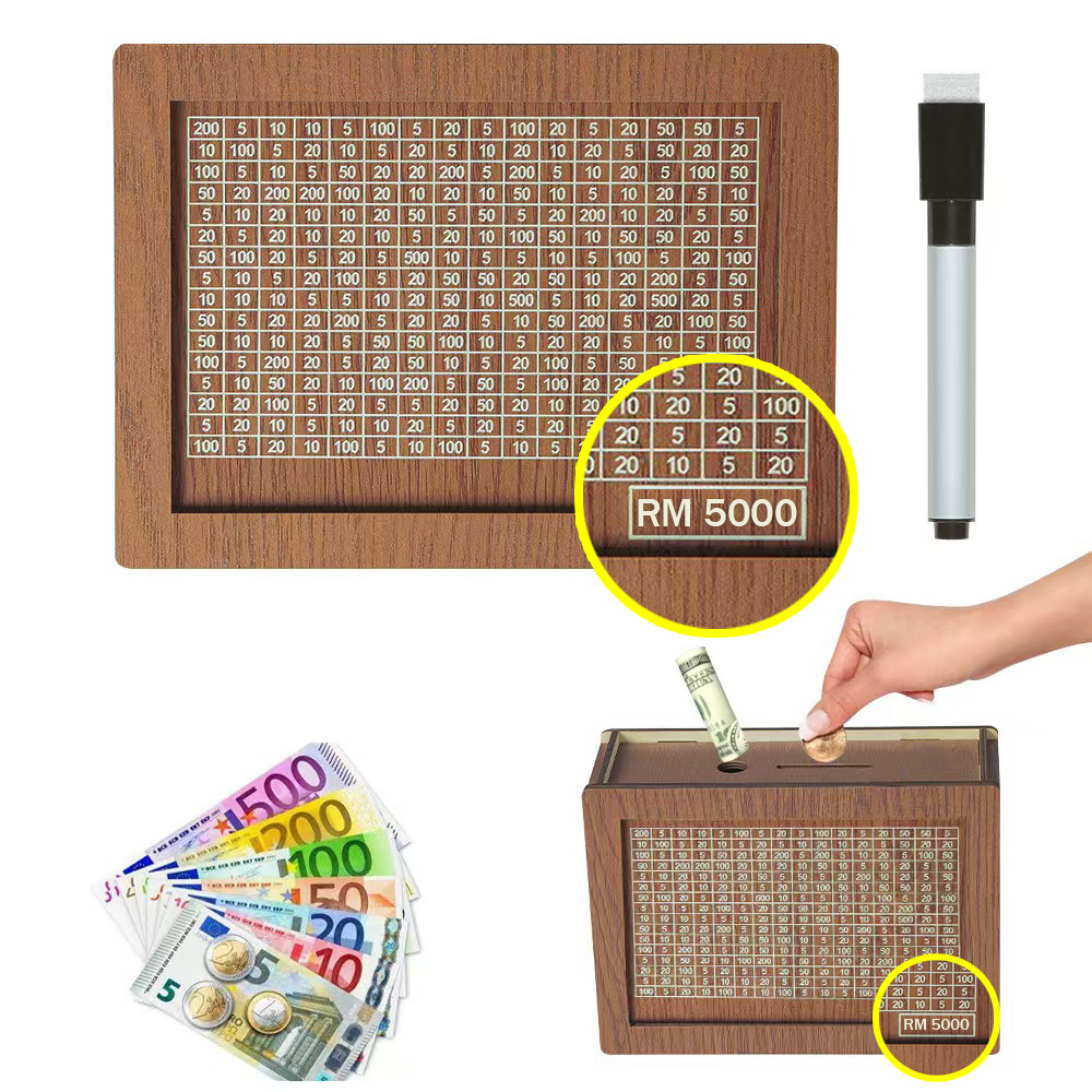 Wooden Piggy Banks Cash Boxes with Savings Goals and Figures tabung ...