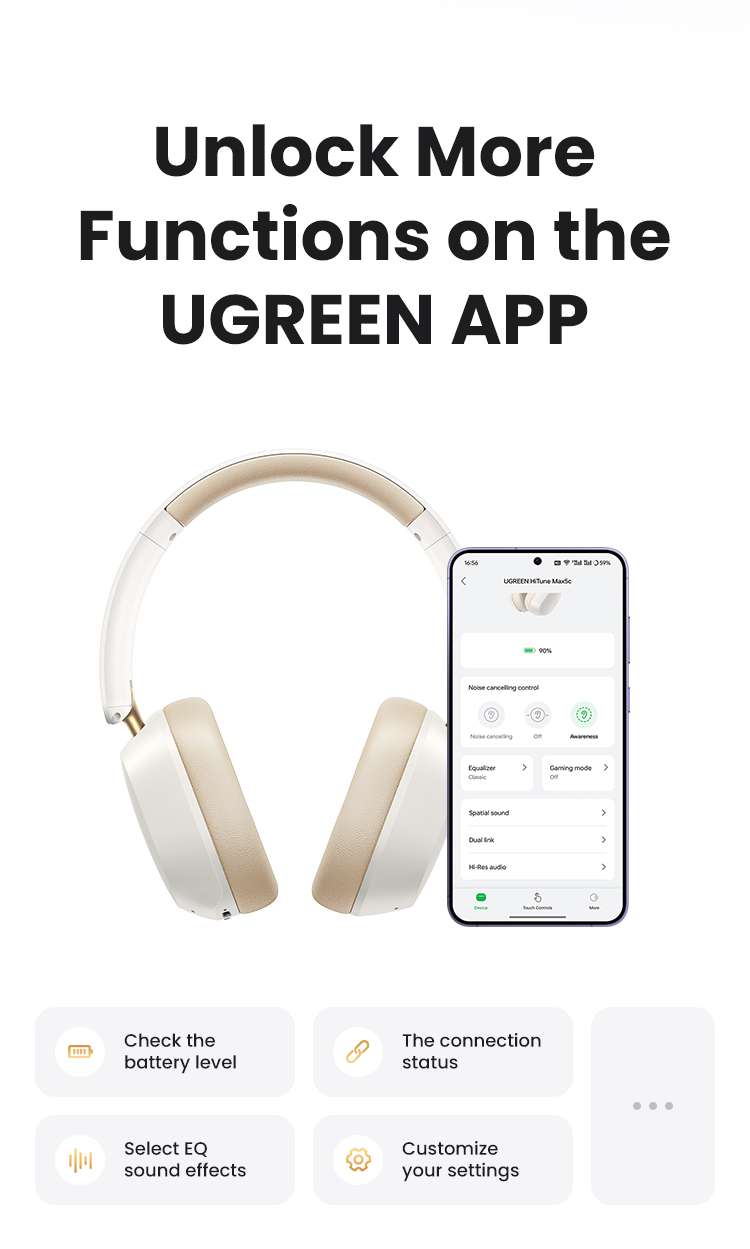 UGREEN HiTune Max5c Hybrid Active Noise-Cancelling Headphones Hi-Res ANC Certified HiFi Earphone ...