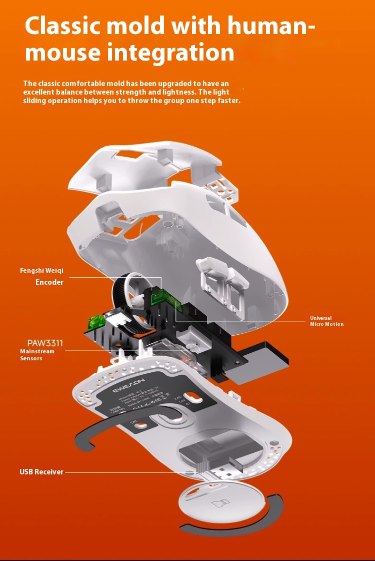 EWEADN X23 Wireless Mouse 12000 DPI PAW3311 Lightweight Three Mode Game ...