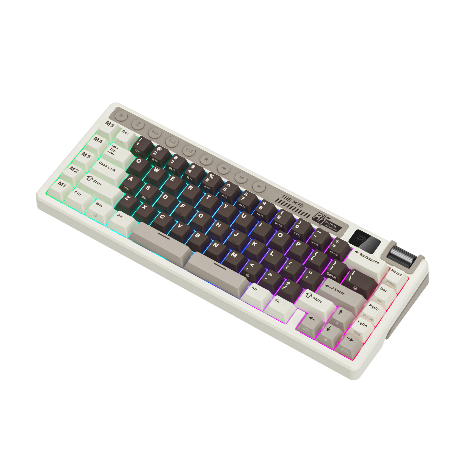 Royal Kludge RK M70 Mocha Grey 73 Key Tri-Mode Wireless With TFT Screen ...