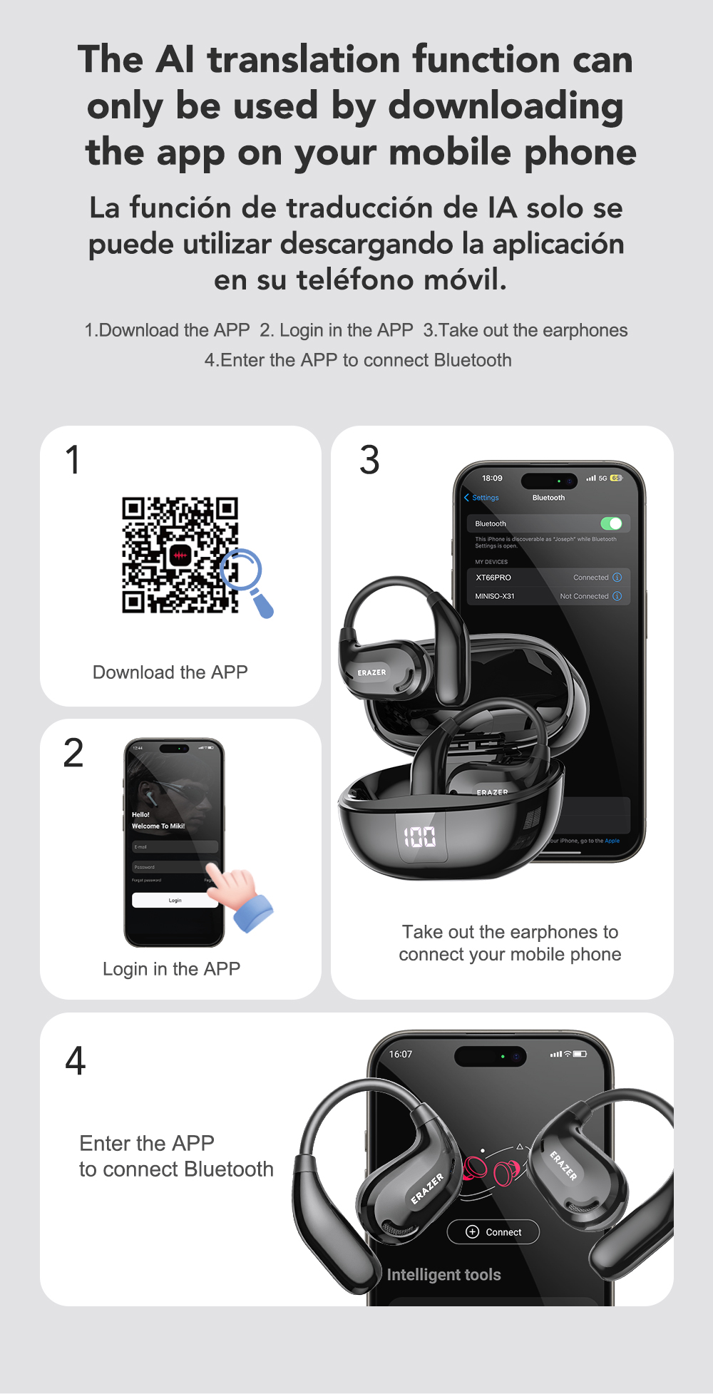 Lenovo ERAZER XT66 PRO Bluetooth Earphone AI Translator Earbud OWS Open ...
