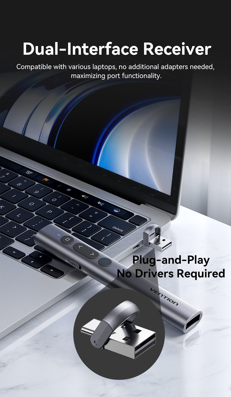 Vention Wireless Presenter Presentation Remote Clicker Laser Pointer ...