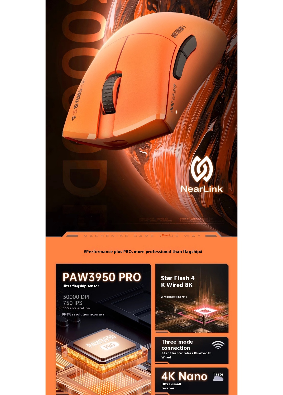 MACHENIKE L8MAX Star Flash Wireless Mouse PAW3395 Lightweight Three Mode Game Mouse | Shopee ...