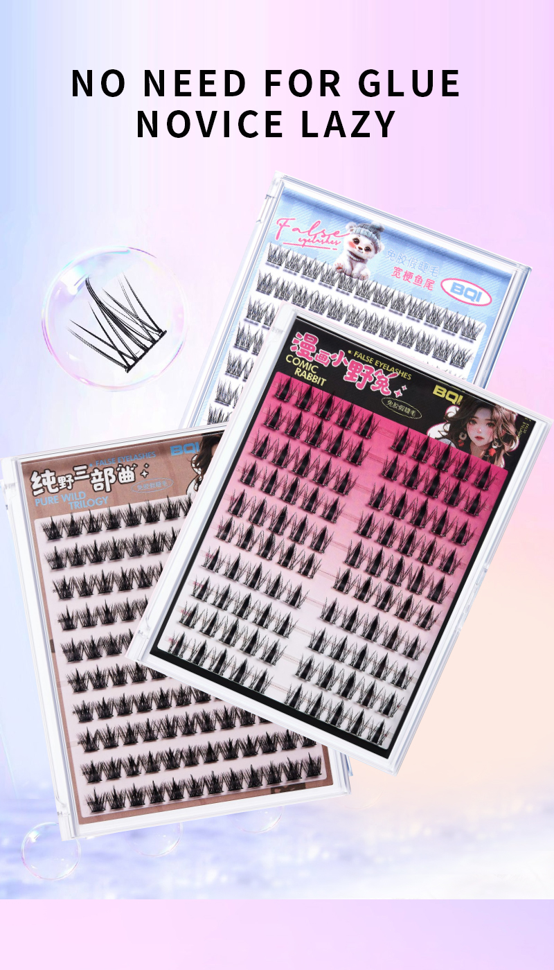 BQI False Eyelashes Without Glue 10 Rows Lazy Single Cluster Sunflower ...
