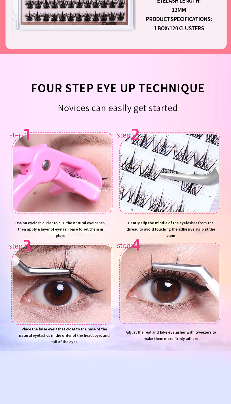 BQI False Eyelashes Without Glue 10 Rows Lazy Single Cluster Sunflower ...