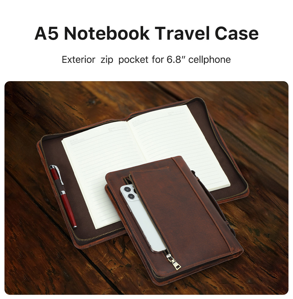 CONTACTS FAMILY A5 Notepad Holder Full Grain Leather Portfolio for Work ...