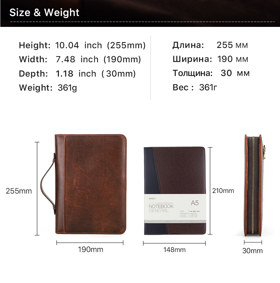 CONTACTS FAMILY A5 Notepad Holder Full Grain Leather Portfolio for Work ...