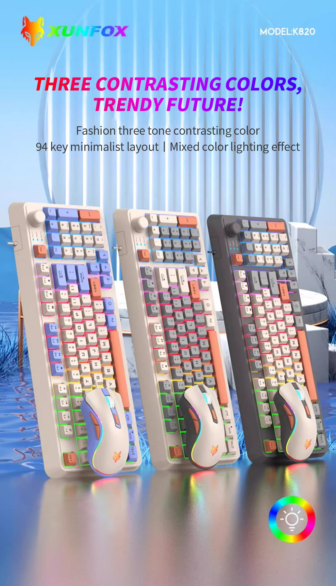 XUNFOX K820 Wired Keyboard And Mouse Set With Color Lighting Effect For ...