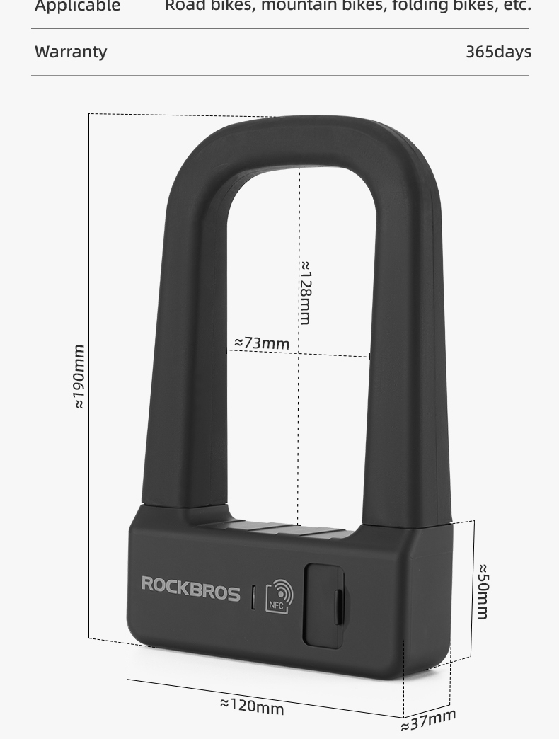 ROCKBROS Smart U Lock NFC Unlocking MTB Road Bike Lock Motorcycle Anti ...