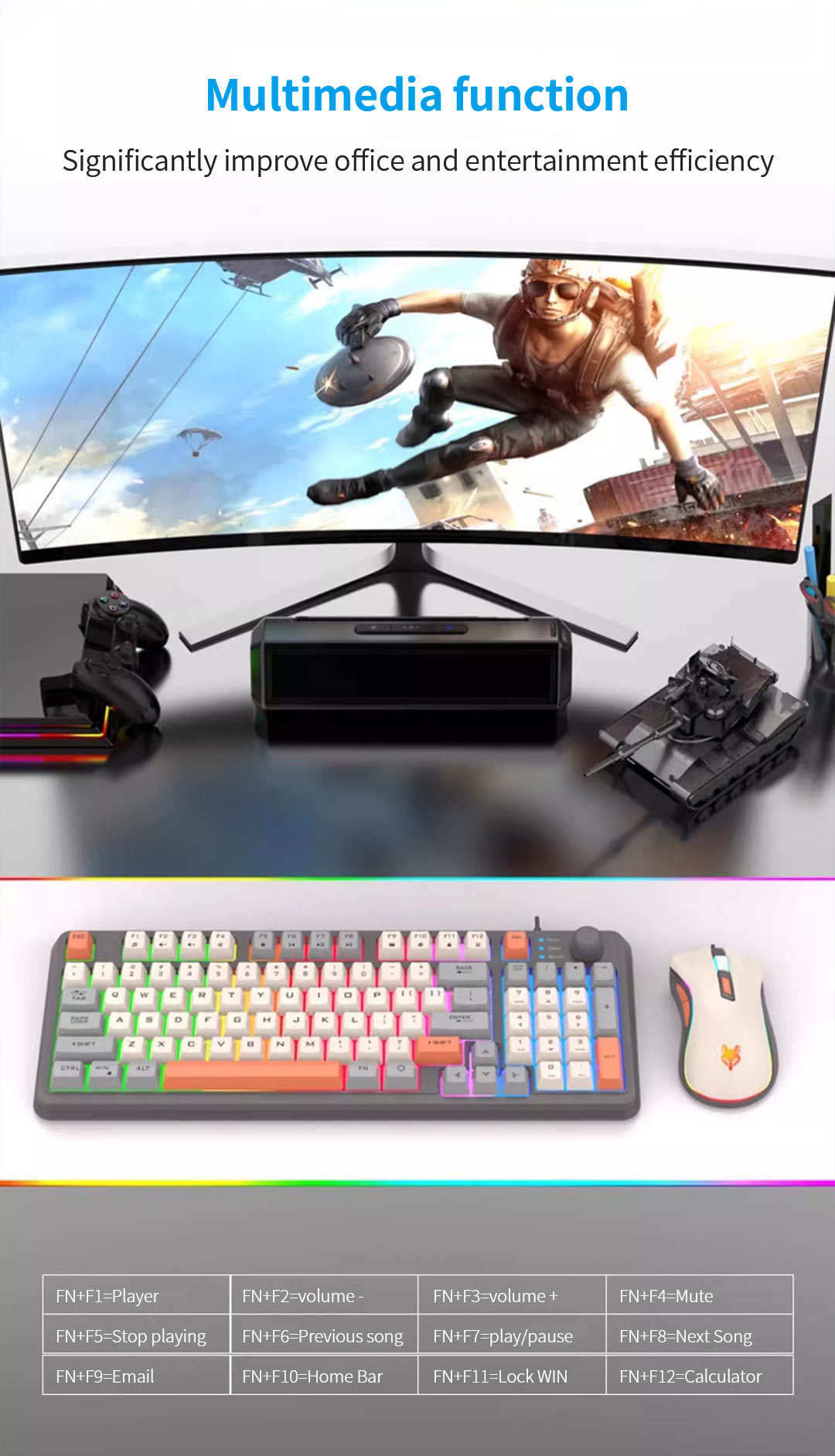 XUNFOX K820 Wired Keyboard And Mouse Set With Color Lighting Effect For Work, Study, E-Sport ...