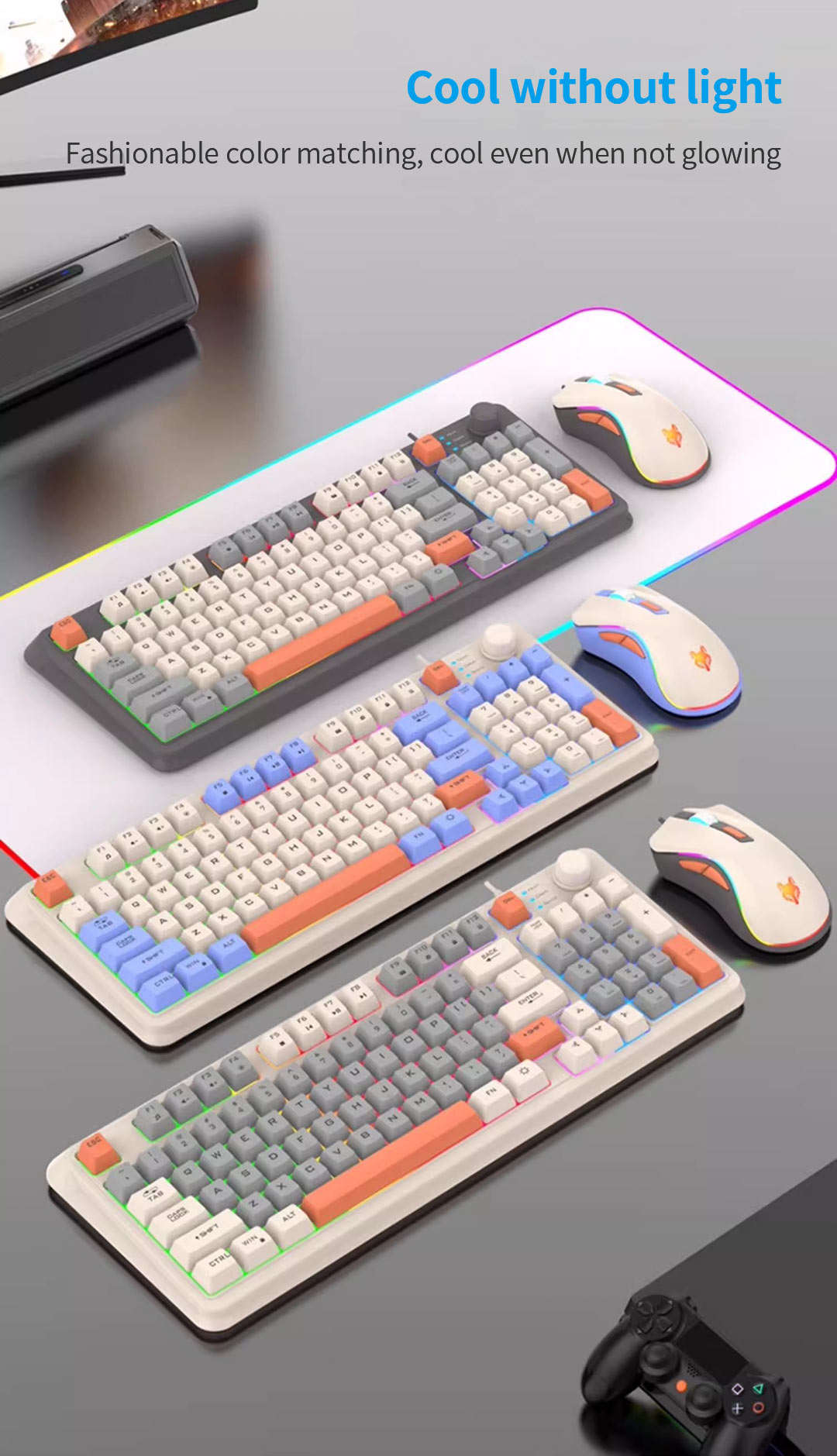 XUNFOX K820 Wired Keyboard And Mouse Set With Color Lighting Effect For ...