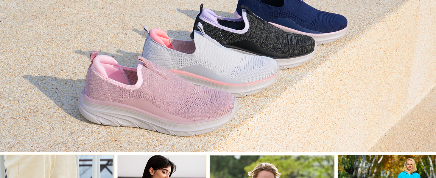Hawkwell Women's Slip On Comfort Walking Shoes Lightweight Knit ...