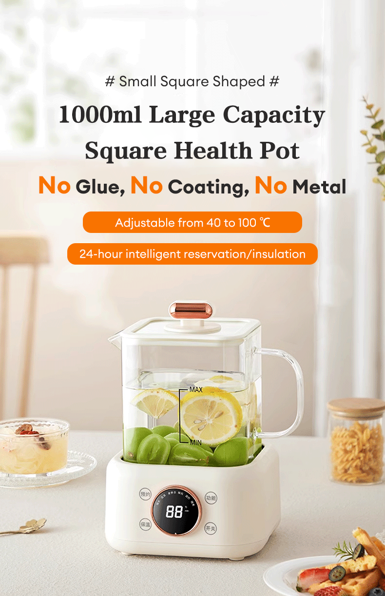 1000ml All Glass Health Pot Multifunctional Home Health Pot Office Stew ...