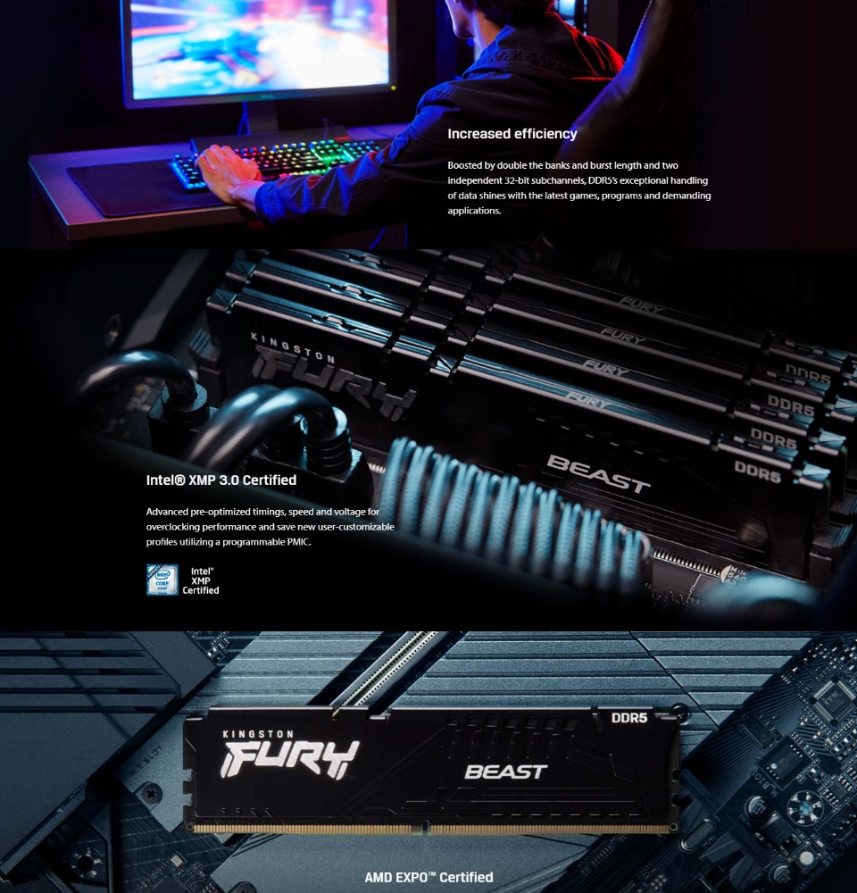 Kingston FURY BEAST DDR5 RAM 8GB 16GB 32GB 5200/5600MHz /6000MHz 1.25V DIMM 288PIN PC Desktop ...