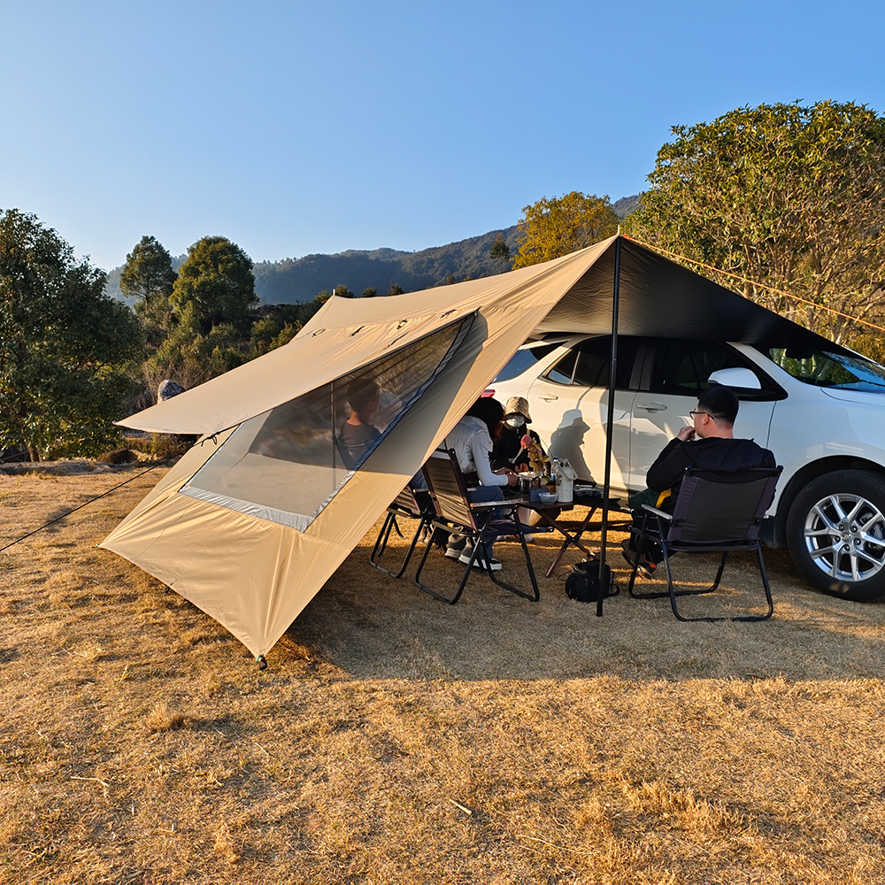 Car Side Awning Tent 3x5 Black Coating Tarp Flysheet Camping Waterproof ...