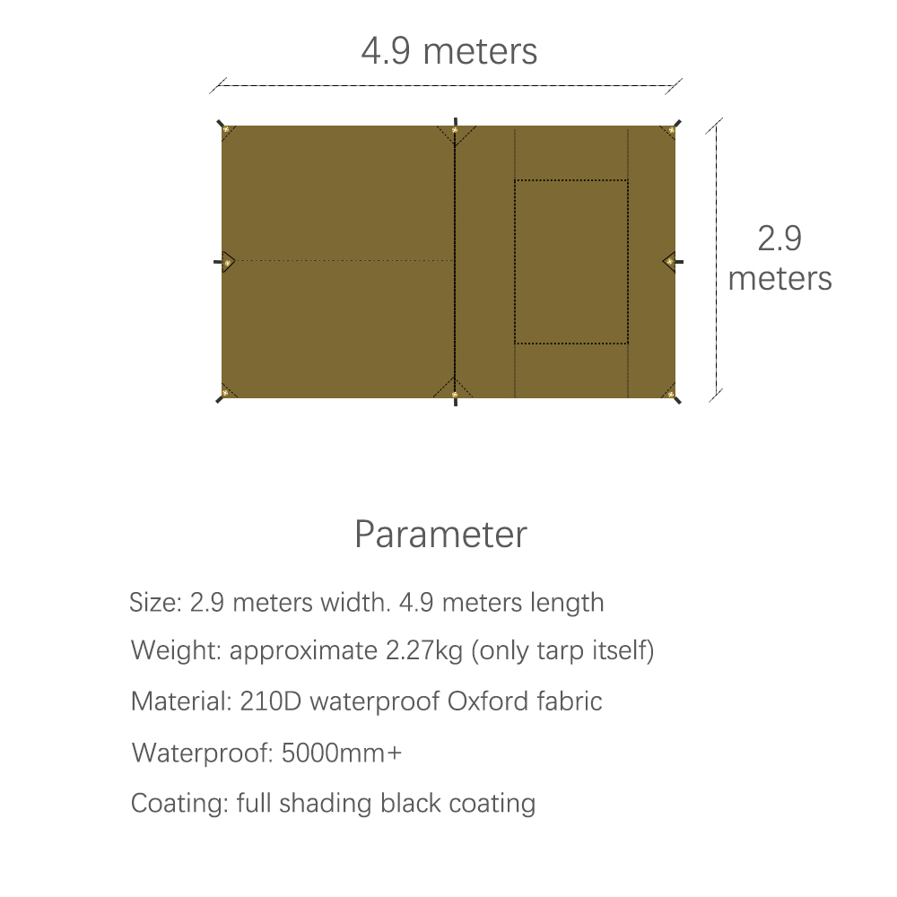 Car Side Awning Tent 3x5 Black Coating Tarp Flysheet Camping Waterproof ...