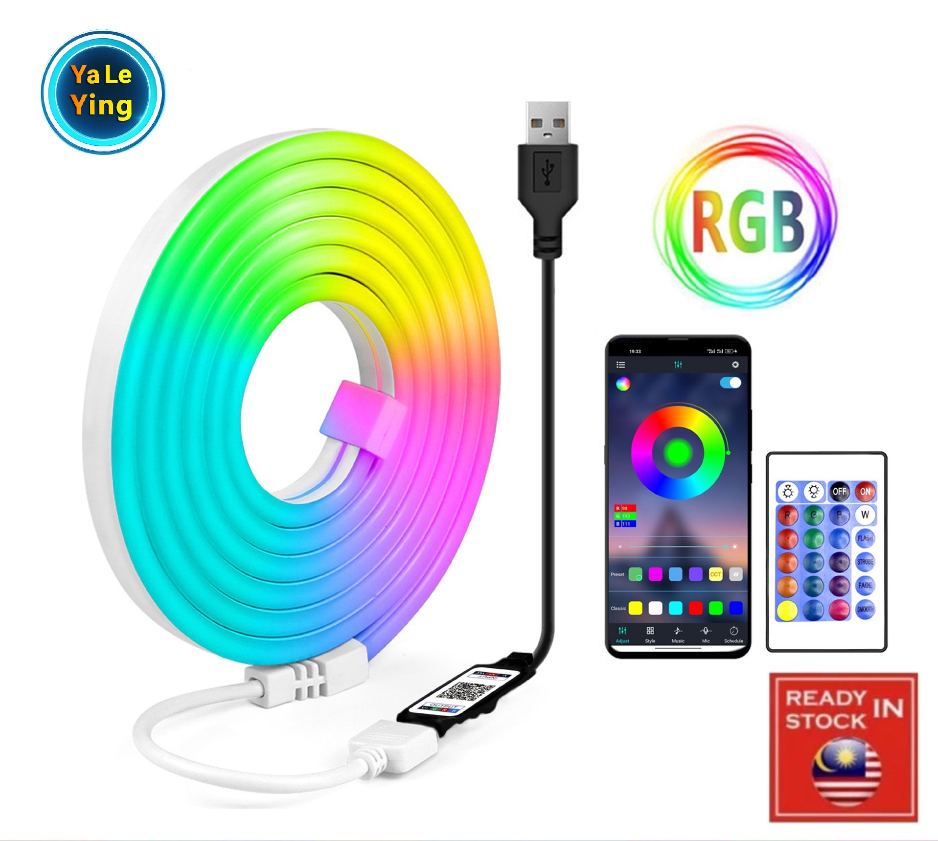 USB 5M RGB Neon Light Strip Smart Bluetooth Music Synchronous Strip ...
