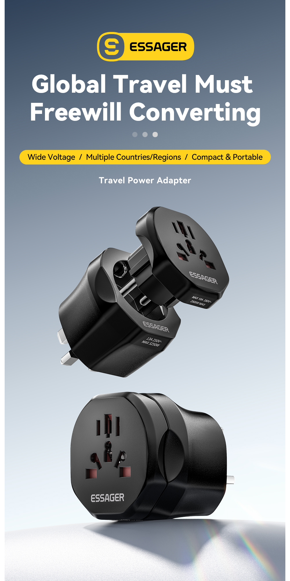 Essager UK/ EU Turn All Types Adapter Travel Universal Adapter Plug ...