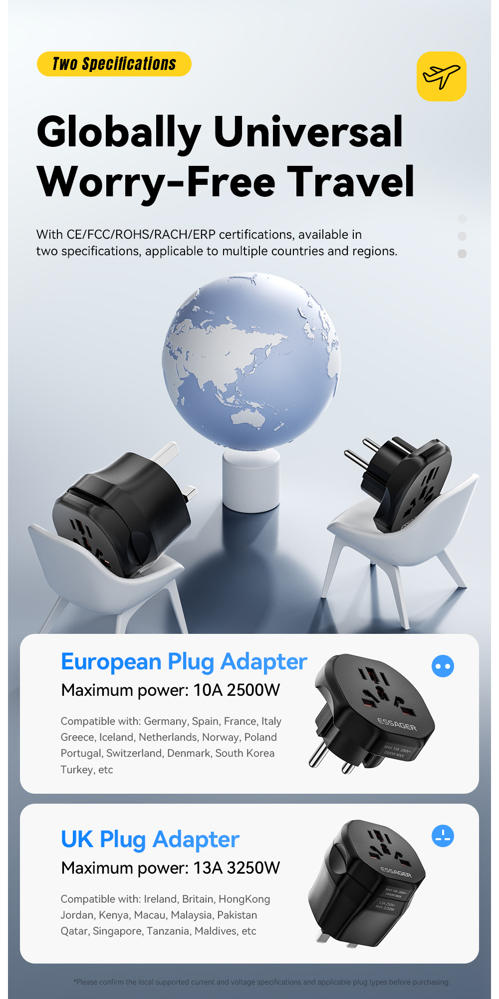Essager UK/ EU Turn All Types Adapter Travel Universal Adapter Plug ...