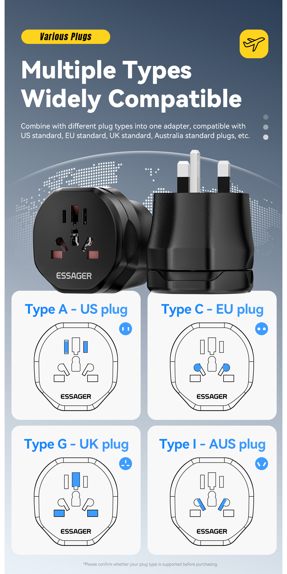 Essager UK/ EU Turn All Types Adapter Travel Universal Adapter Plug ...