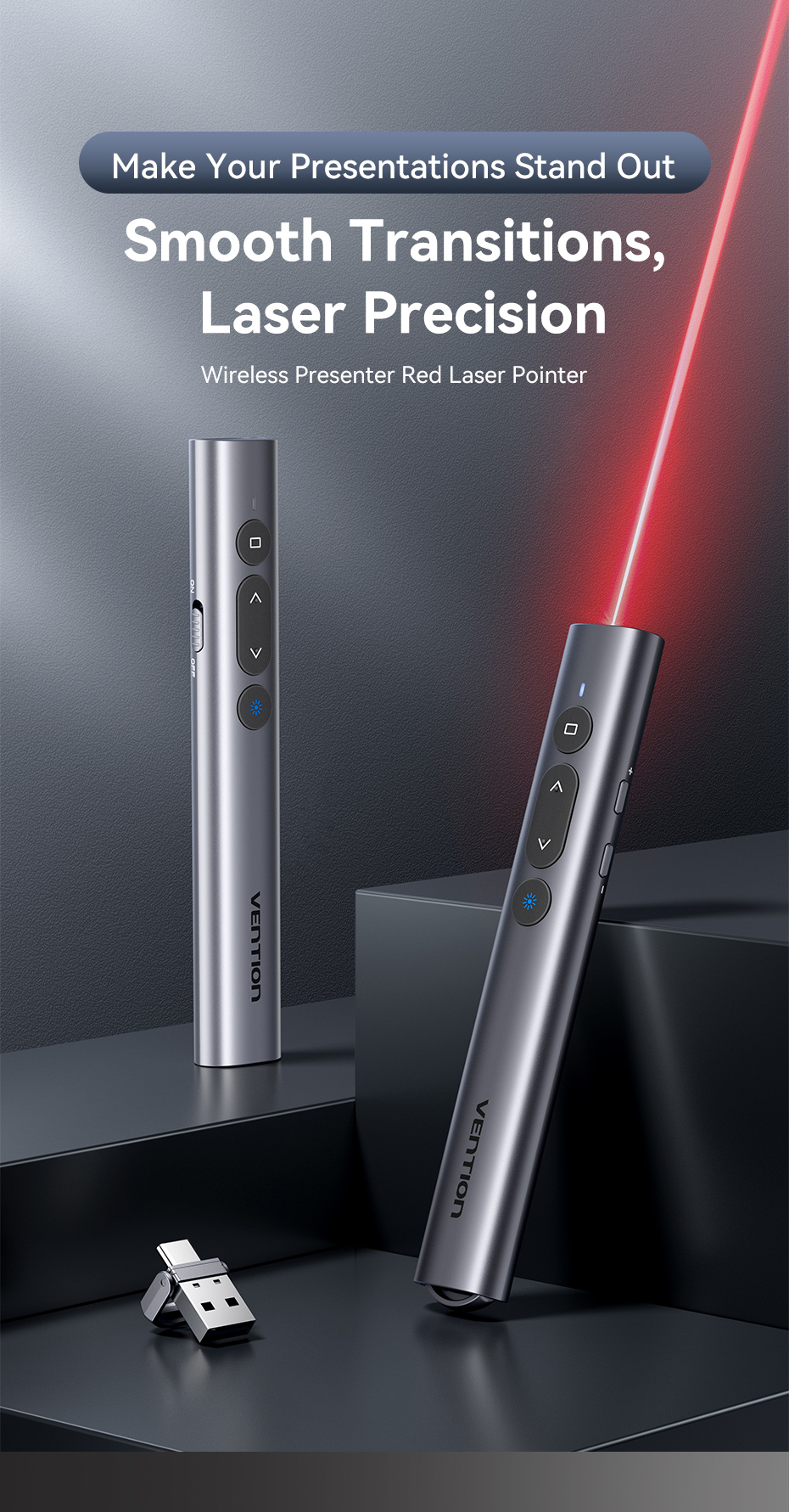 Vention Wireless Presenter Presentation Remote Clicker Laser Pointer 2 ...