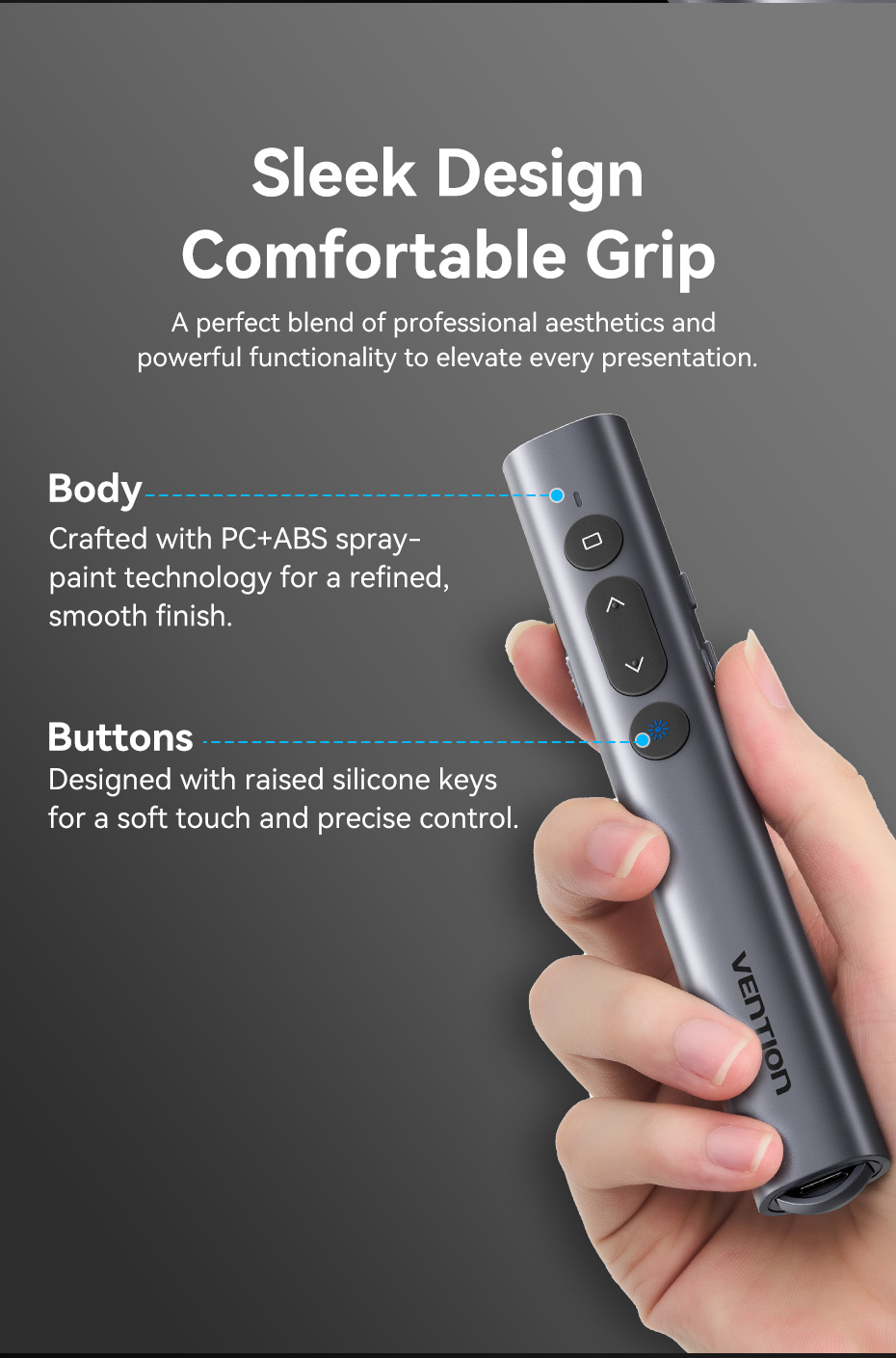 Vention Wireless Laser Pointer Presenter 100m 2.4Ghz USB C for MacBook ...
