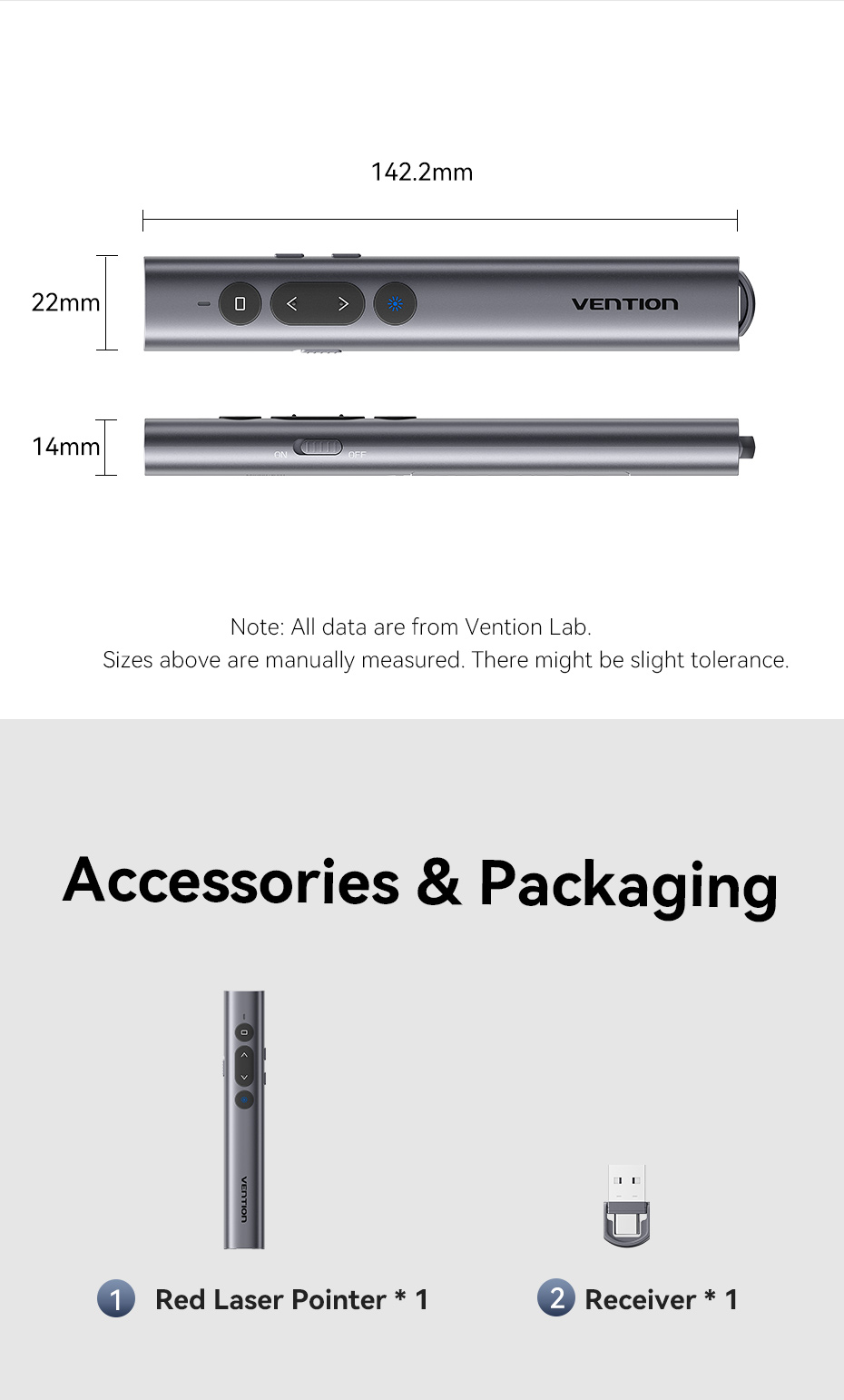 Vention Wireless Laser Pointer Presenter 100m 2.4Ghz USB C for MacBook ...
