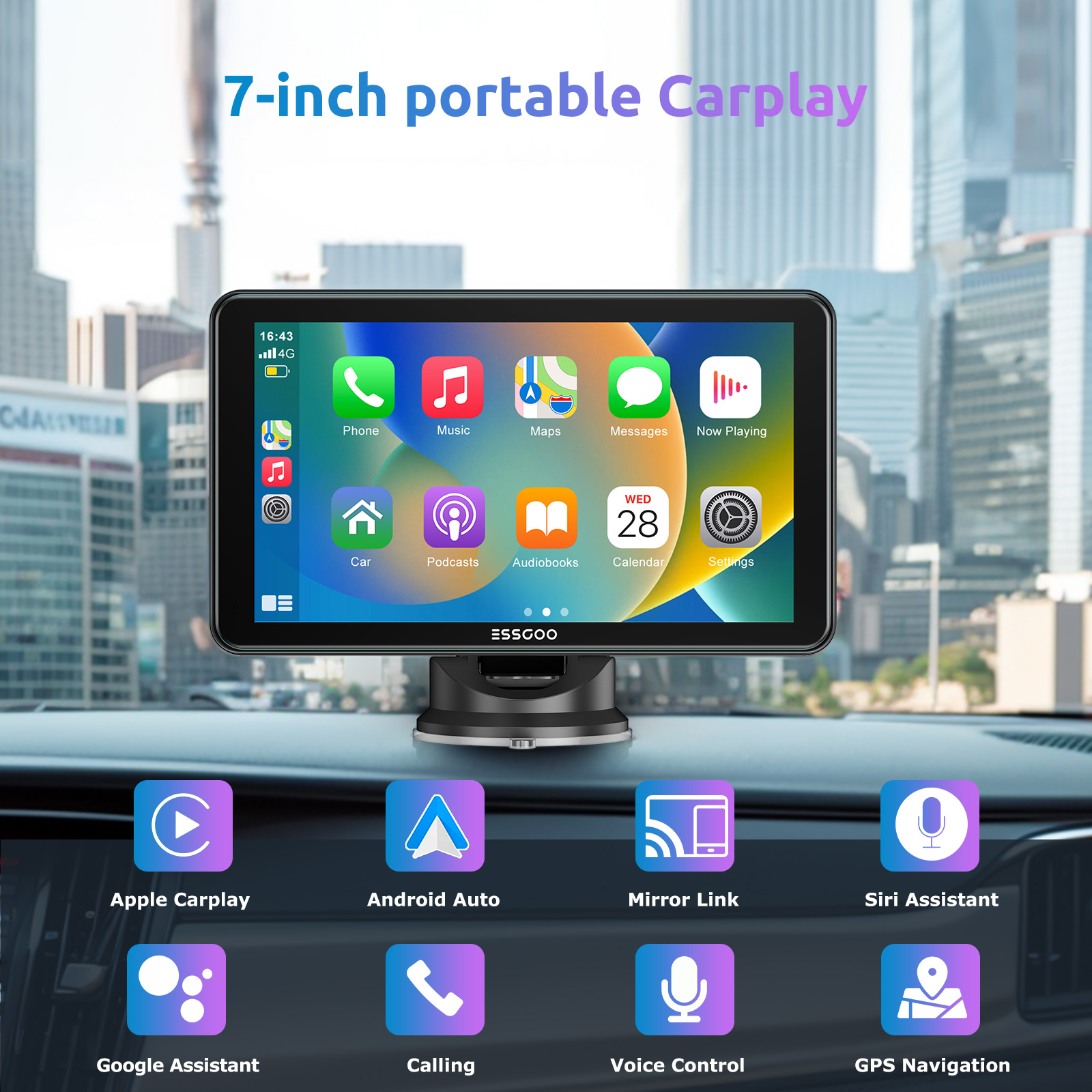 Essgoo Fhd 7 Inch Portable Car Player Wireless Carplay Android Auto
