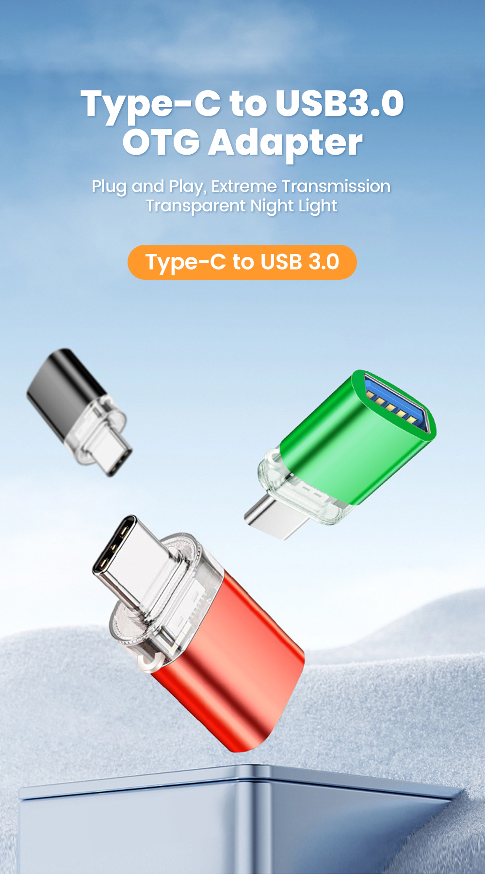 USB 3.0 To Type C OTG Adapter LED USB C To Micro USB Female Connector ...