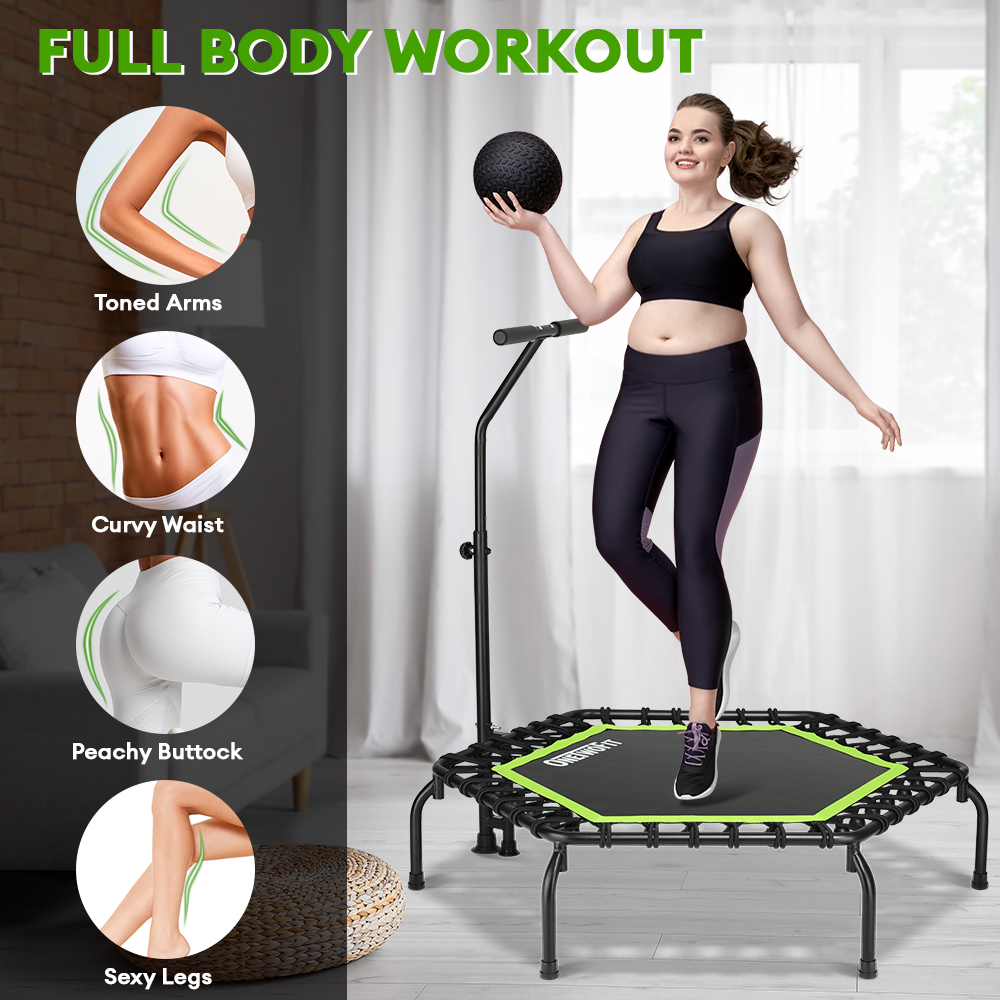 OneTwoFit 45" Fitness Trampoline Rebounder 5-level Adjustable handlebar Workout Max Load 330LBS ...