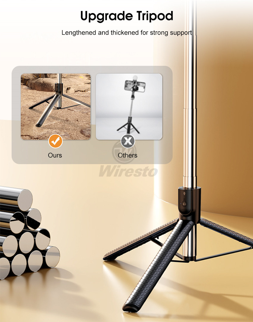Wiresto Upgrade Bluetooth Selfie Stick 170CM Mobile Phone Holder Tripods Phone Tripods Wireless ...